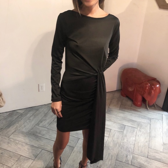 Dresses | Black Mini Dress With Long Ribbon Detail | Poshmark
